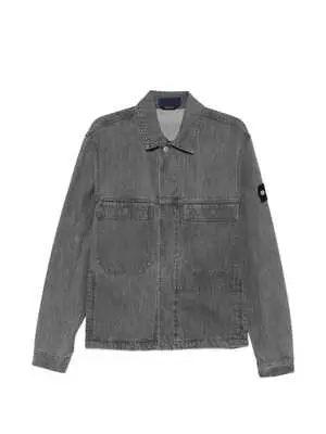Stone Island Denim Jacket With Logo Patch - Gray