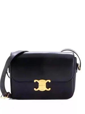 Celine Triomphe Shoulder Bag Smooth Calfskin Medium Crossbody Bag - Black