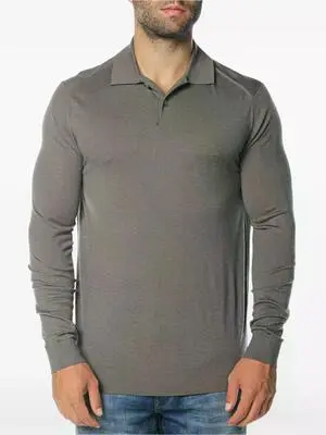 Armani Exchange Long-sleeve Knit Polo Shirt - Grey