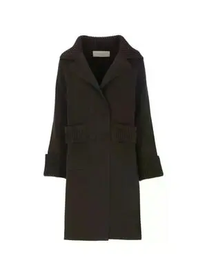 D.exterior Double-breasted Ribbed-trim Coat - Brown