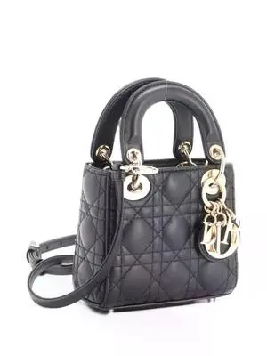 Dior Lady Bag Cannage Quilt Lambskin Micro Shoulder Bag - Black