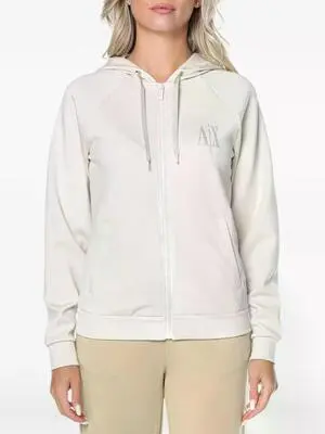 Armani Exchange Logo-embellished Zip-up Hoodie - Neutrals