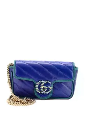 Gucci Gg Marmont Flap Bag Diagonal Quilted Leather Super Mini Crossbody Bag - Blue