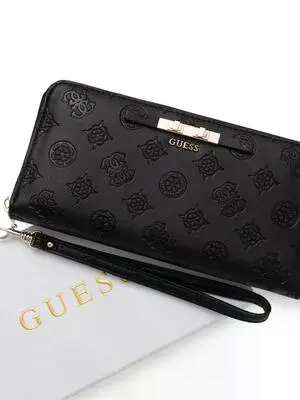 Guess Carmella Logo-embossed Zip-around Wallet - Black