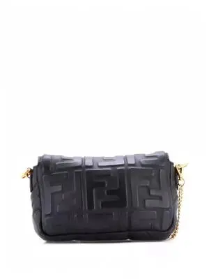 Fendi Baguette Nm Bag Zucca Embossed Leather Mini Crossbody Bag - Black