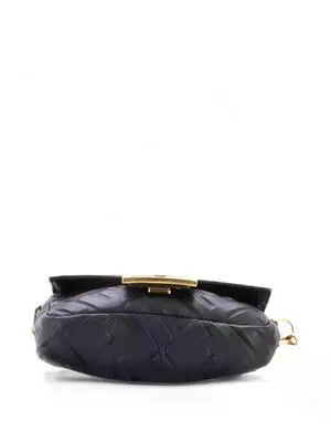 Fendi Baguette Nm Bag Zucca Embossed Leather Mini Crossbody Bag - Black