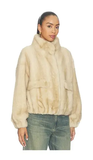 Apparis Iris Shaved Faux Mink Bomber Jacket In Beige - Latte