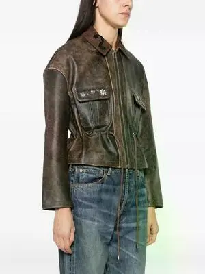 PHILIPPA 1970 Iris Crystal-embellished Drawstring Leather Jacket
