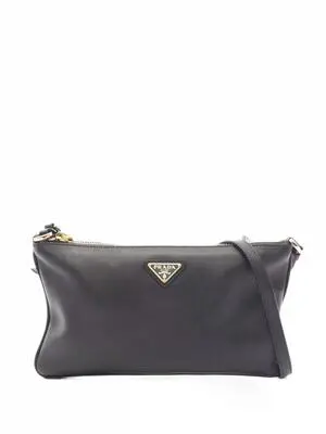 Prada 2010s Logo Plate Shoulder Bag - Black