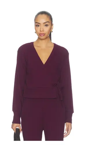 Beyond Yoga Rest Day Waffle Wrap Pullover In Burgundy