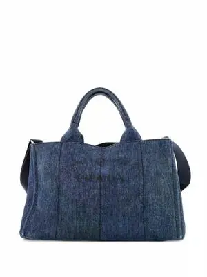 Prada Canapa Convertible Denim Medium Tote Bag