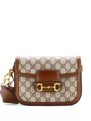 Gucci Horsebit 1955 Shoulder Bag Gg Coated Canvas With Leather Mini Crossbody Bag - Brown