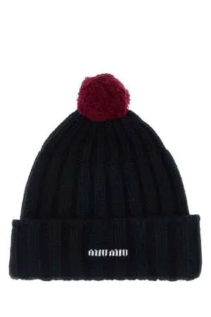 Miu Miu Navy Cashmere Beanie Hat - Blue