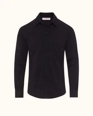 Orlebar Brown Tailored Fit Classic Collar Merino Shirt In Night Iris - Blue