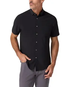 Mizzen+main Leeward Short Sleeve Dress Trim Fit Shirt - Black Solid