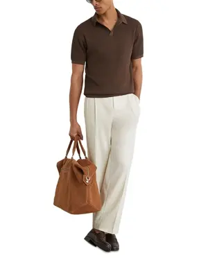 REISS Ribbed Knit Open Collar Polo Shirt