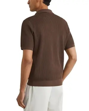 REISS Ribbed Knit Open Collar Polo Shirt
