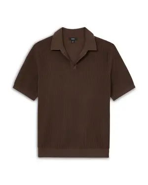 REISS Ribbed Knit Open Collar Polo Shirt