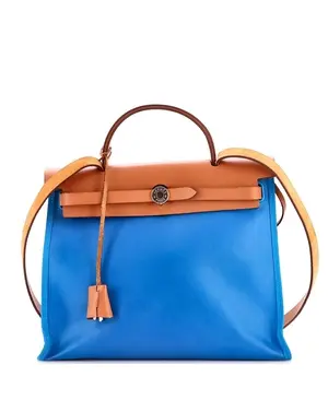 Hermès 31 Herbag Zip Berline Vache Canvas And Leather - Blue