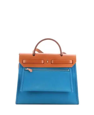 Hermès 31 Herbag Zip Leather And Toile - Blue
