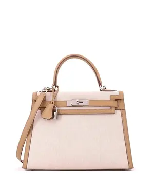 Hermès Kelly 28 Handbag Toile And Brown Swift With Palladium Hardware - Biscuit