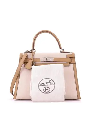 Hermès Kelly 28 Handbag Toile And Brown Swift With Palladium Hardware
