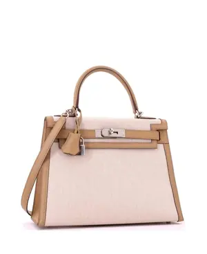 Hermès Kelly 28 Handbag Toile And Brown Swift With Palladium Hardware