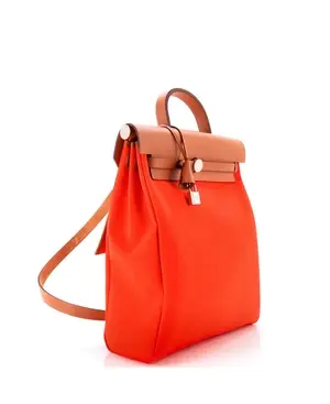 Hermès Herbag A Dos Zip Backpack Toile And Leather - Orange
