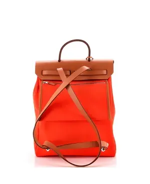 Hermès Herbag A Dos Zip Backpack Toile And Leather - Orange