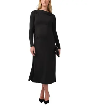INGRID & ISABEL Ruched Mock Neck Maternity Midi Dress - Black