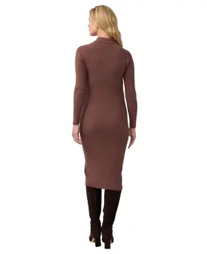INGRID & ISABEL Ribbed Polo Maternity & Nursing Midi Dress - Molasses
