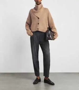 Le Kasha Organic Cashmere Scarf Derios Cardigan - Beige