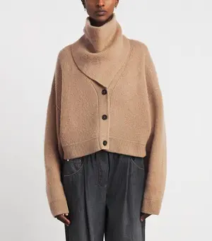 Le Kasha Organic Cashmere Scarf Derios Cardigan - Beige