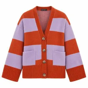 CARA & THE SKY Candice Chunky Stripe V Neck Button Cardigan Lilac - Orange