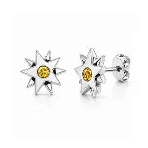 UNALOE Starburst Yellow Quartz Stud Earrings – Sterling Silver - Silver/yellow