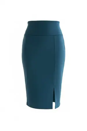 CONQUISTA High-waist Tailored Pencil Skirt With Side Slit – Teal