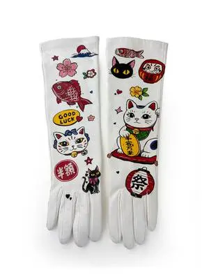 MAISON RUBAIYAT Cofea Long Hand-painted Nappa Leather Art Gloves – Good Luck Darling - White