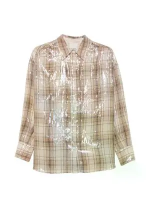 RAME Sequin-embellished Checked Shirt - Neutrals