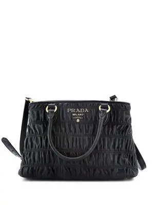 Prada Gaufre Convertible Tote Nappa Leather Small Satchel - Black