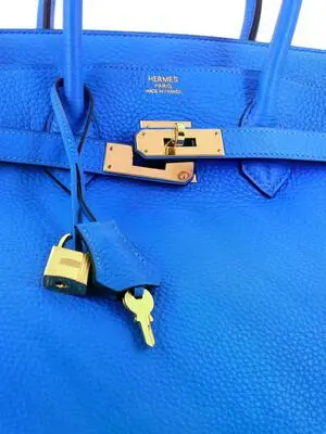 Hermès Birkin Handbag Bleu Hydra Clemence With Gold Hardware 35 Tote Bag