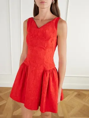 Bernadette Yael Pleated Floral-jacquard Cloqué Mini Dress