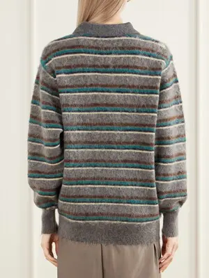 SSSTEIN Striped Brushed-knit Polo Shirt