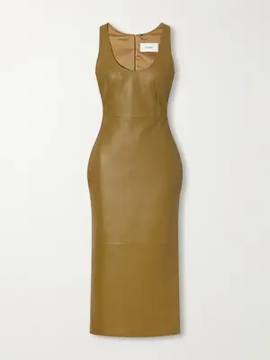 ALEX PERRY Darted Paneled Leather Midi Dress