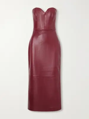 Alex Perry Bustier Paneled Leather Midi Dress