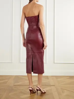 Alex Perry Bustier Paneled Leather Midi Dress