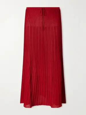 Faithfull The Brand Citara Drawstring Ribbed Cotton-blend Knitted Midi Skirt - Red