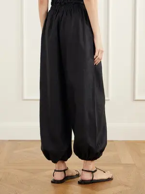 Faithfull The Brand Kortez Balloon Gathered Linen Woven Tapered Pants - Black