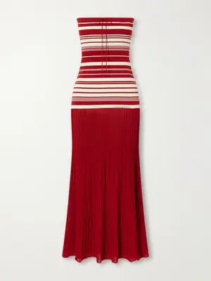 Faithfull The Brand Valmir Strapless Striped Pleated Cotton-blend Jersey Maxi Dress