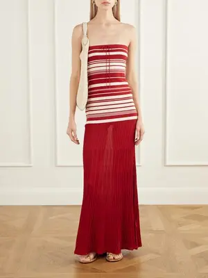 Faithfull The Brand Valmir Strapless Striped Pleated Cotton-blend Jersey Maxi Dress