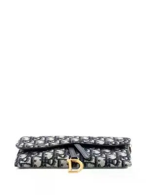 Dior Saddle Chain Wallet Oblique Canvas Crossbody Bag - Blue
